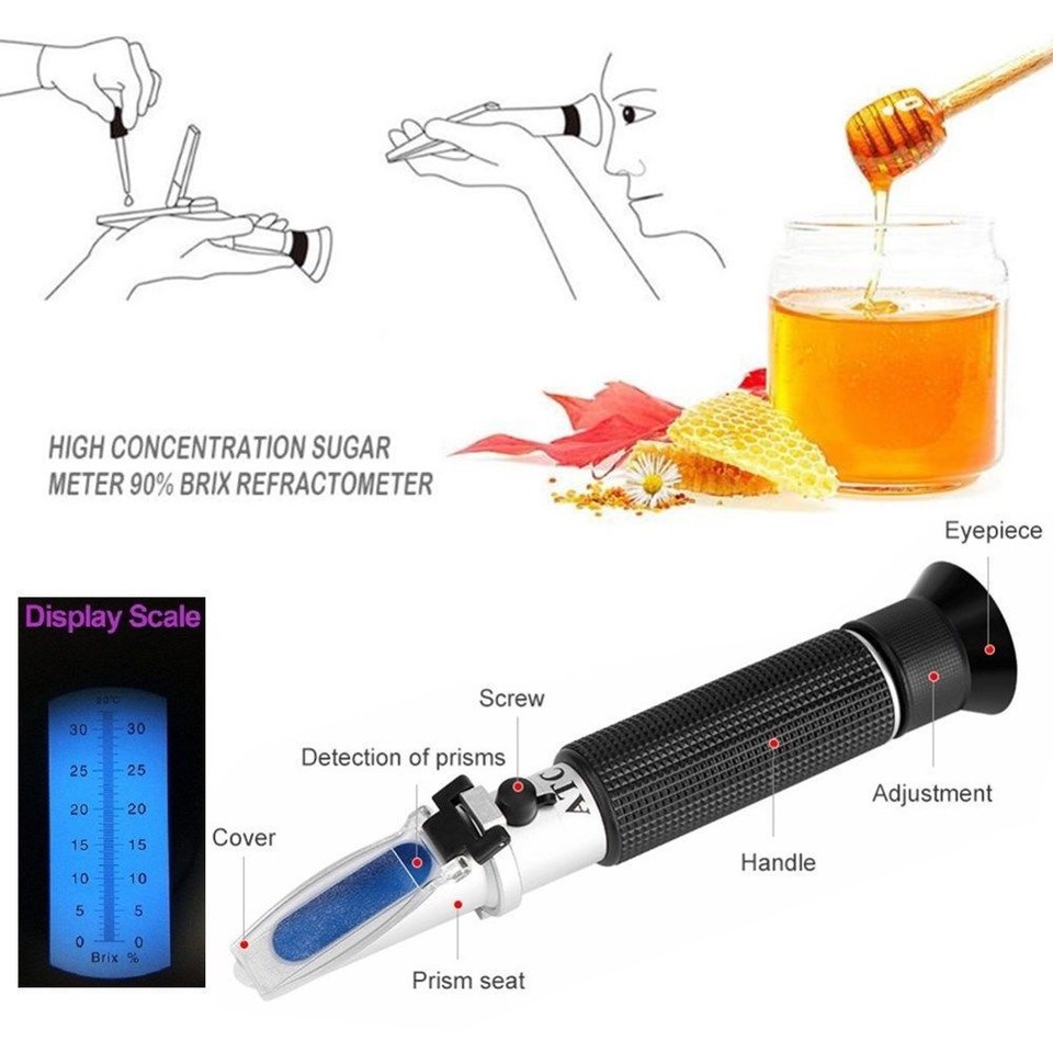 0-32% Brix Handheld Fruit Sugar Refractometer Sweetness Meters Tester ...