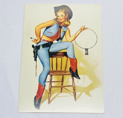 Gil Elvgren Postcard Pin Up Cow Girl Holding Keys On Chair Art Print ...