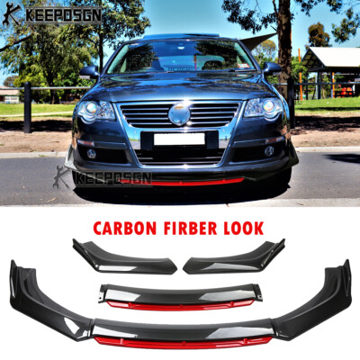 For VW Passat B6 06-10 Carbon & Red Front Bumper Lip Splitter Body Kit ...