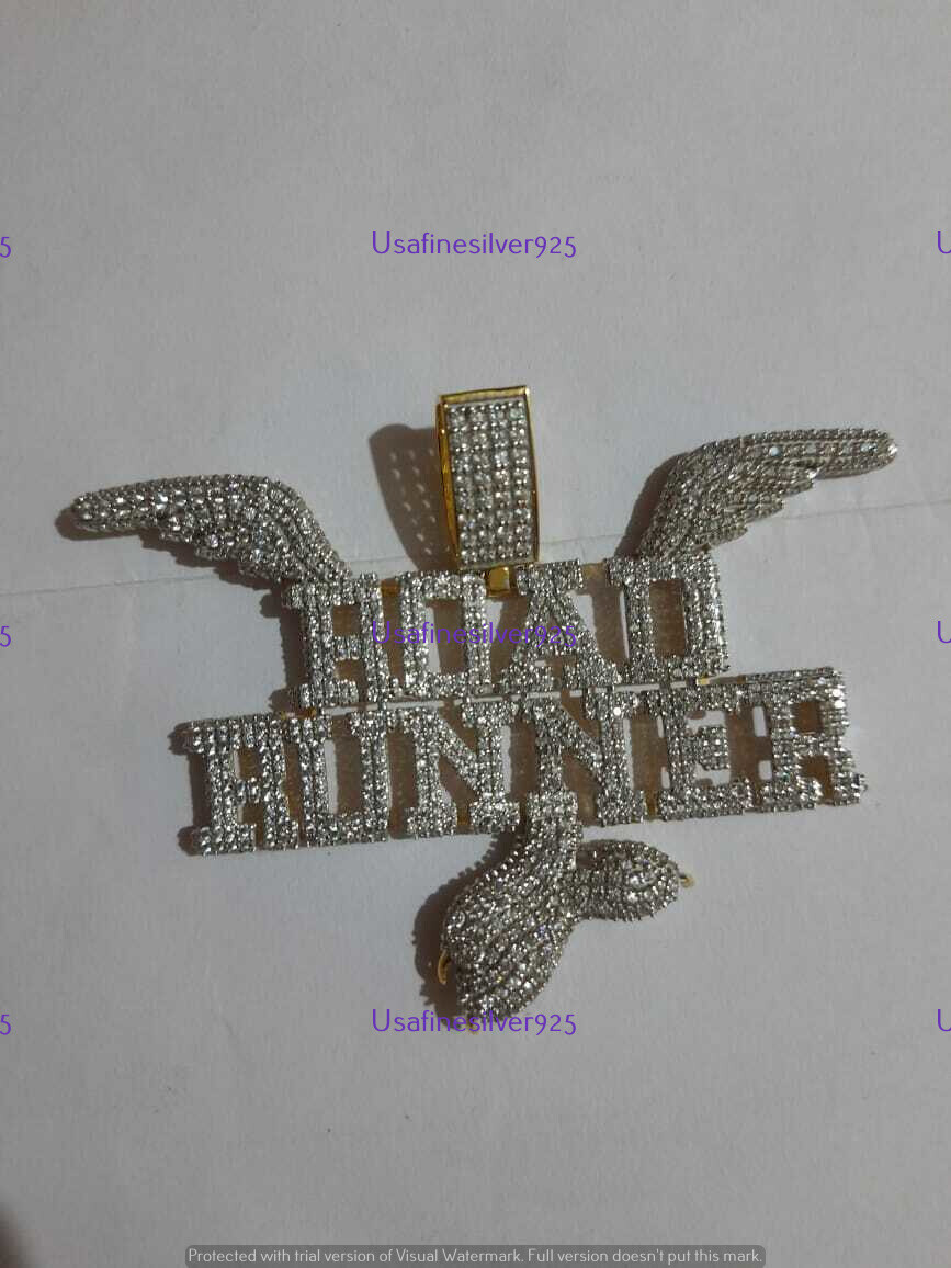 3 CT Moissanite Men's "ROAD RUNNER" Wings Charm Pendant 14K Yellow Gold ...