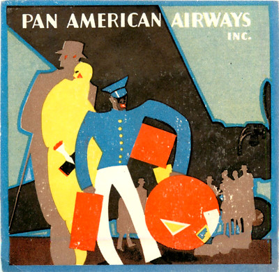 PAN AMERICAN AIRWAYS / PAN AM Airline - ART DECO BELLMAN Luggage Label ...
