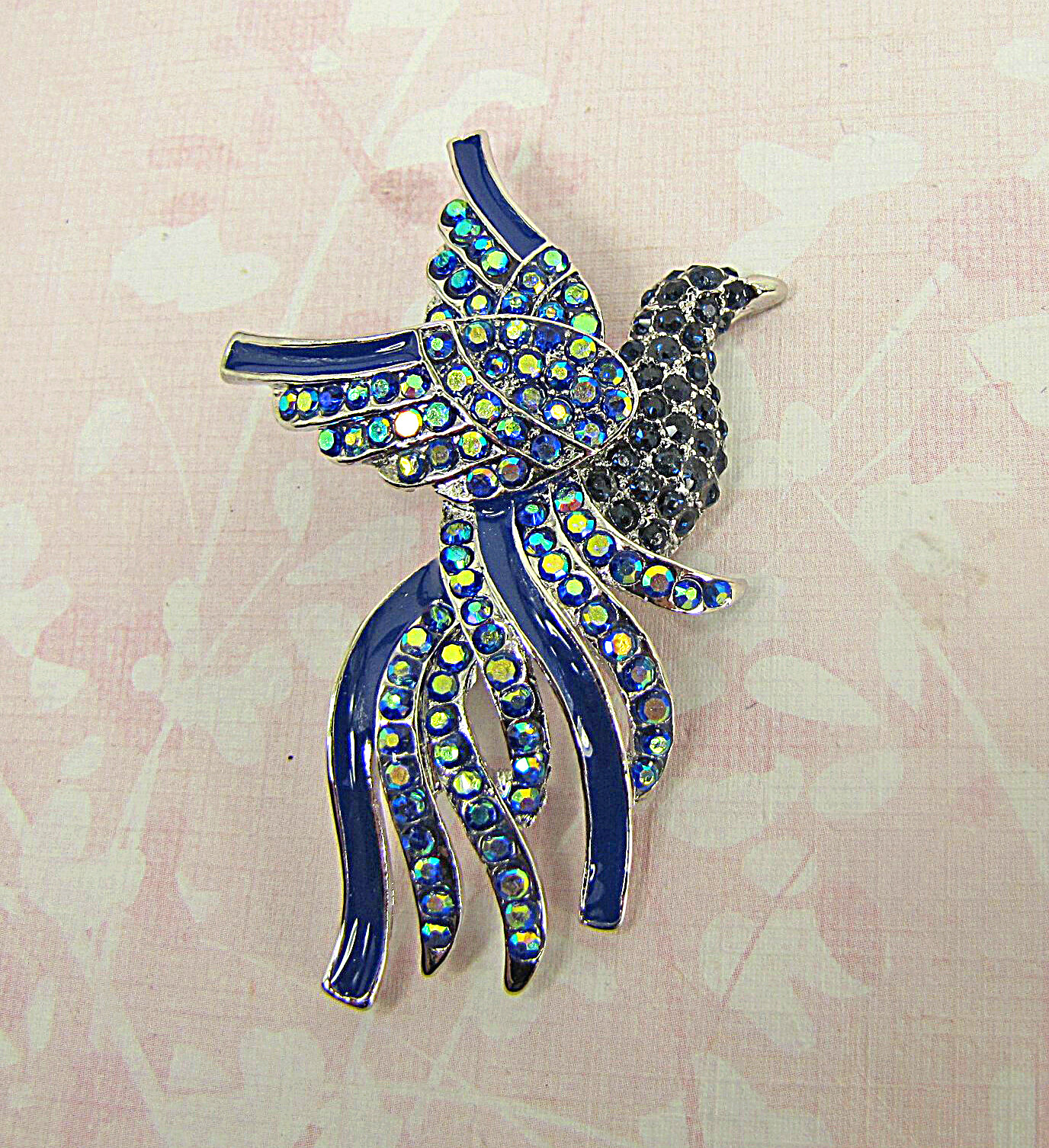 Blue Bird Crystal Brooch Pin with blue enamel, Woman's sparkle blue ...
