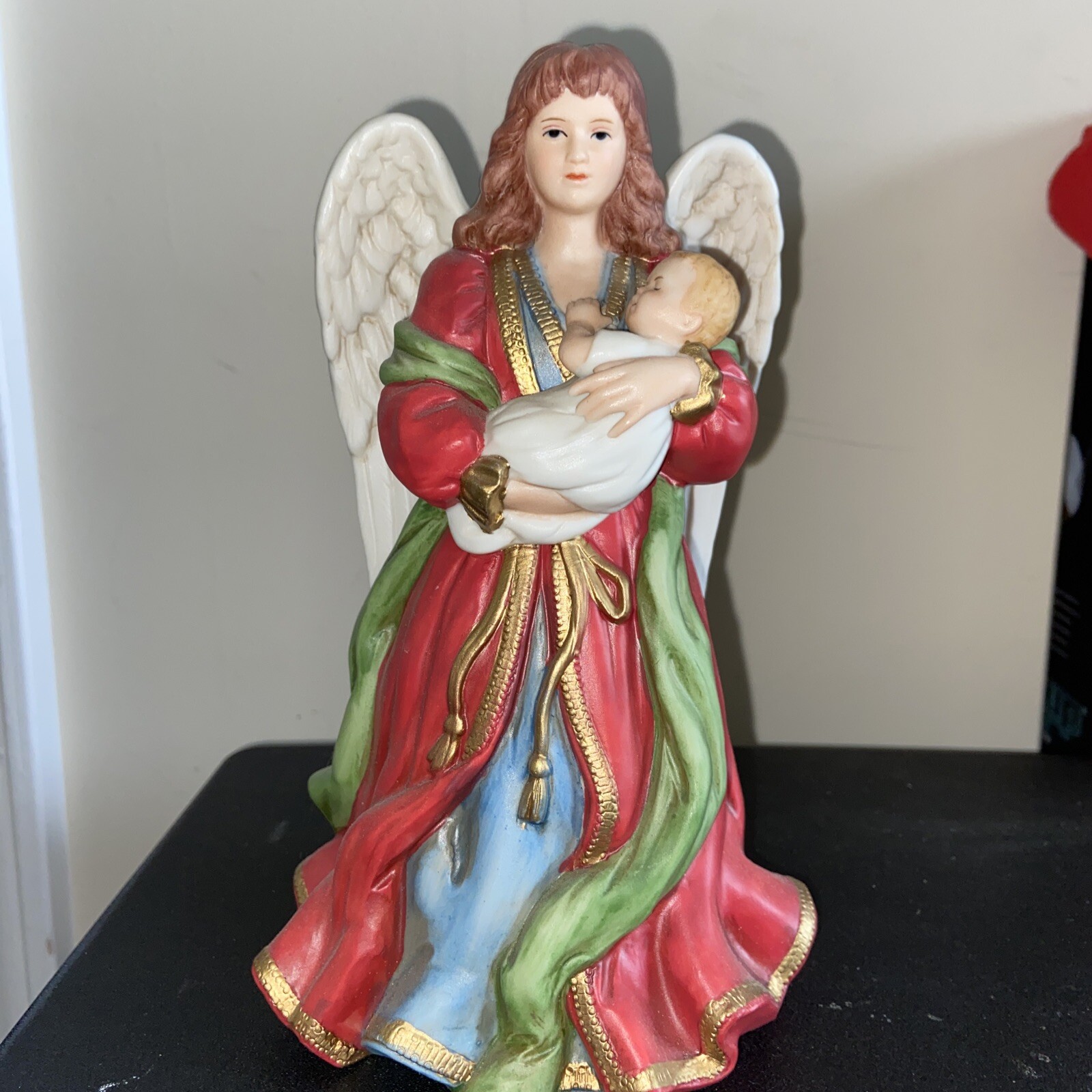 Vintage Homco Home Interior #1432 Angel Holding Baby Red Green Gold 8 ...