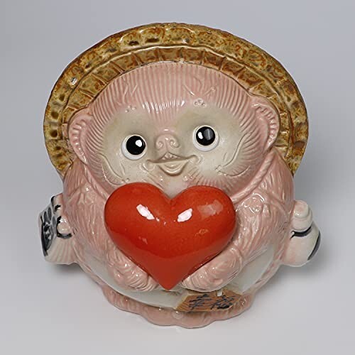 Shigaraki Yaki Heart Tanuki Lucky Charm Figurine Raccoon Dog Pottery ...