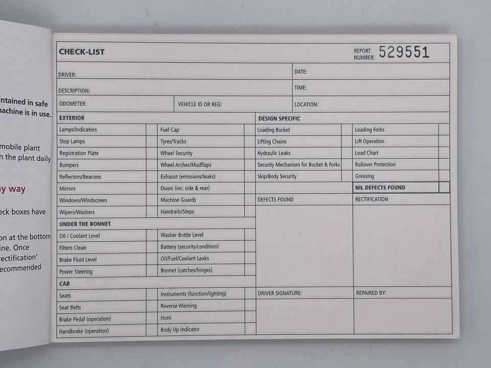 50 page - Nil Defect Mobile Plant Check Book Duplicate x 1 | eBay