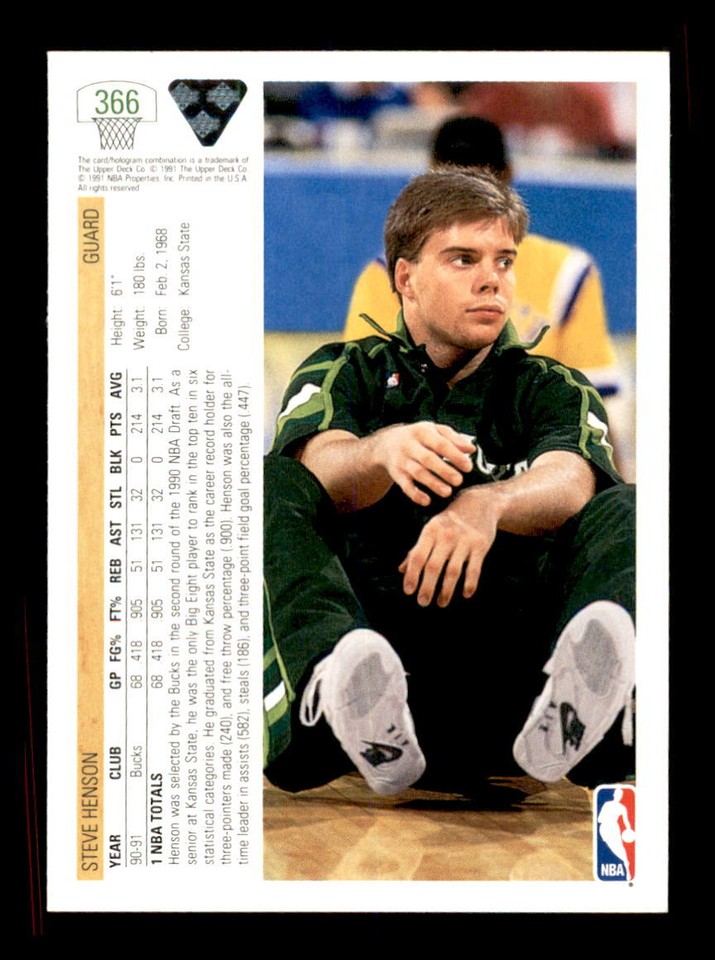1991 Basketball Upper Deck Steve Henson Milwaukee Bucks #366 RC | eBay