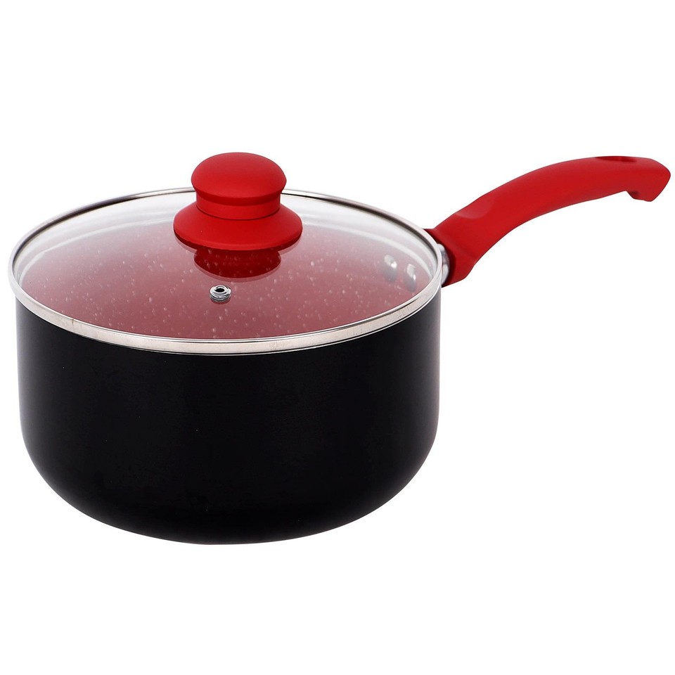 Red 8 Pcs Frying Pan Saucepan Set Non Stick Marble Coated Induction ...