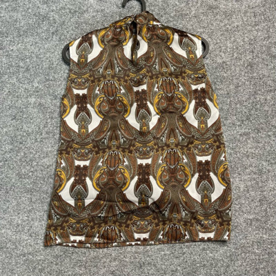 Magaschoni Collection Womens Blouse Scarf Print Sleeveless Mock Tie ...