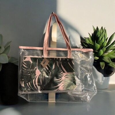 NWT Ulta 2 Piece Clear Tote bag + Palm Leaves Zipper bag | eBay