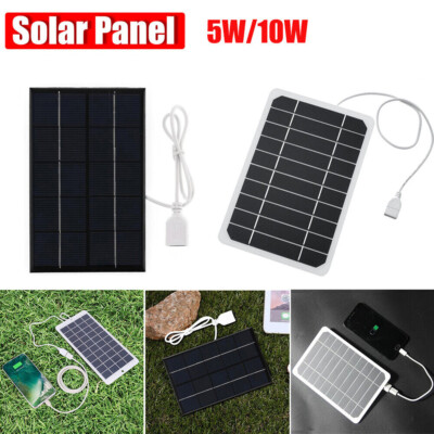 5V 5W 10W Portable Solar Panel Power Bank Travel Camp Hiking USB Phone ...