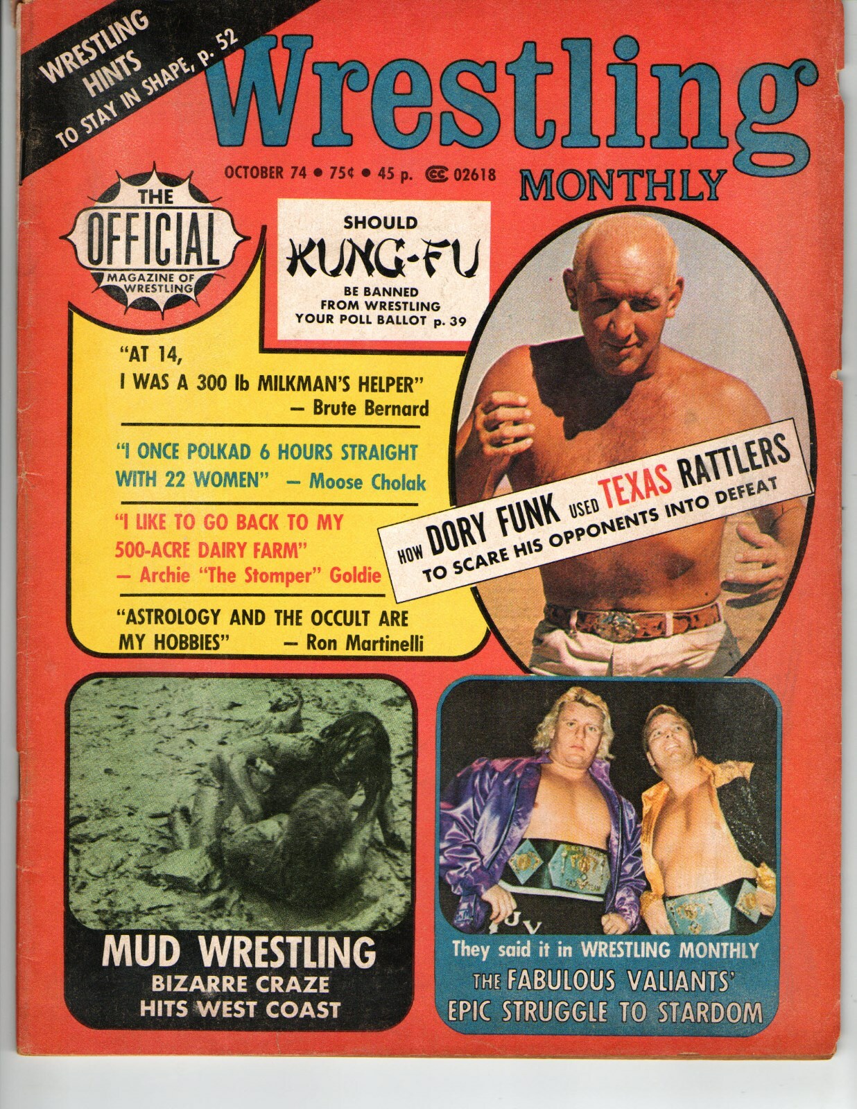 WRESTLING MONTHLY OCTOBER 1974 JIMMY JOHNNY VALIANT DORY FUNK SR BRUTE ...