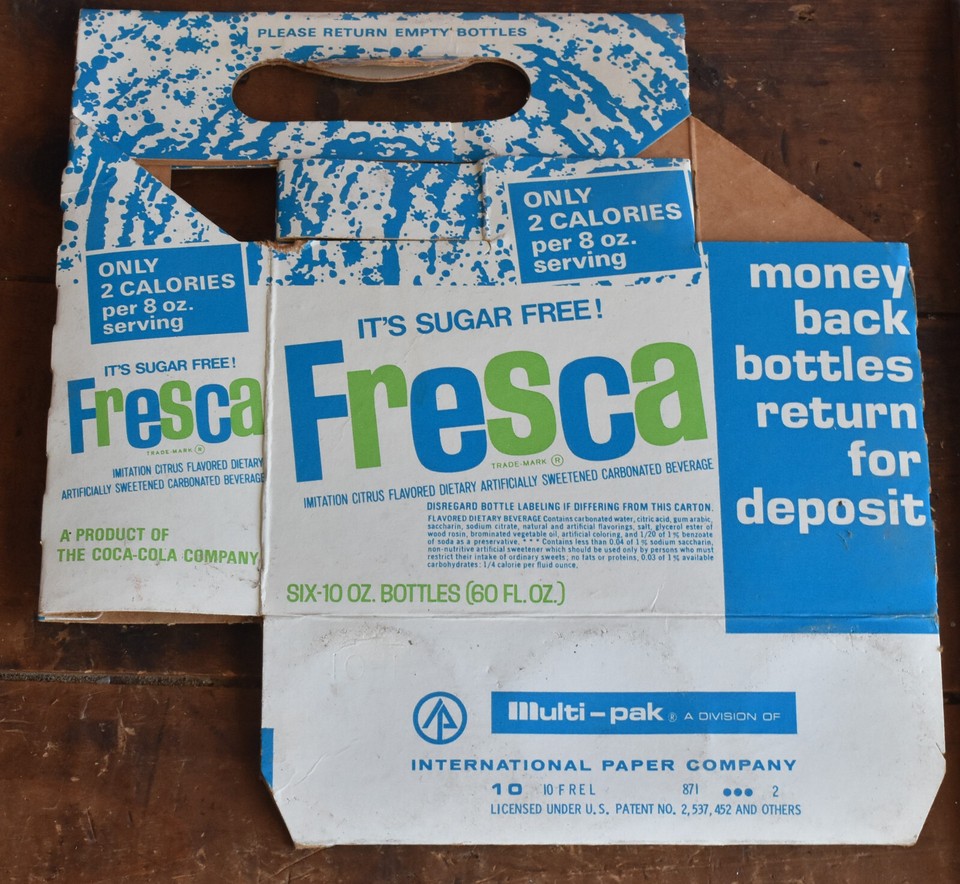Vintage Sugar Free Fresca Six 10 Oz Bottles Cardboard Carton Carrier ...