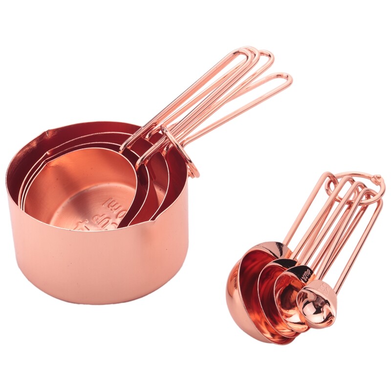Rose Gold Stainless Steel Measuring Cups and Spoons Set of 8 Engraved ...