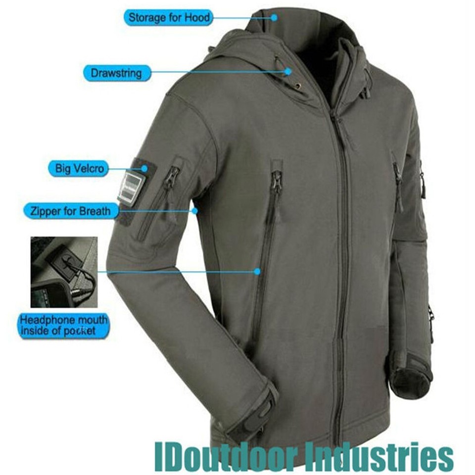 Tactical Jacket Mens Waterproof Military Coat Soft Shell Work ...