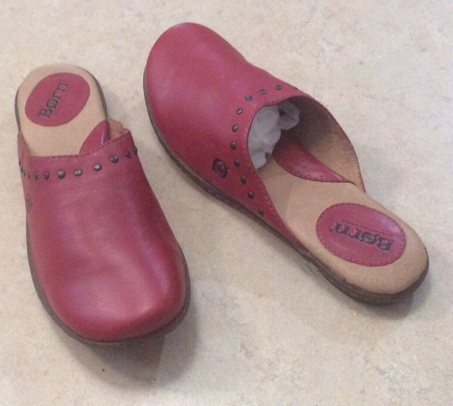 Born Women's Red Leather Mules Clog Shoes Comfort Slip On Moc Slides ...