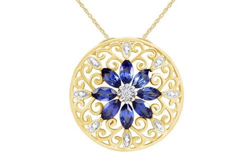 Filigree Medallion Pendant Necklace Blue Sapphire & Diamond Sterling | eBay