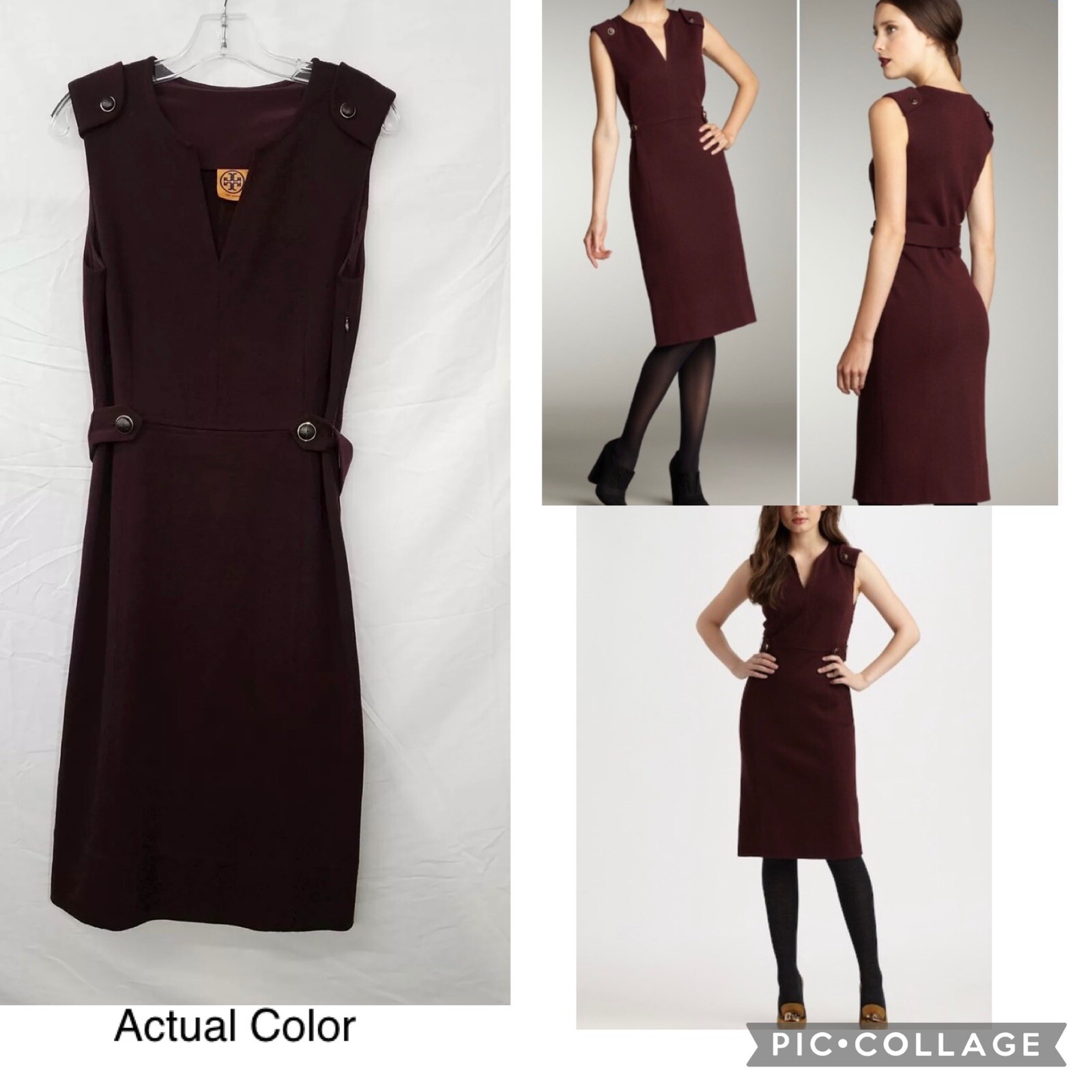 Tory Burch Declan Tab Dress Wool Sheath Dress Plum Si… - Gem