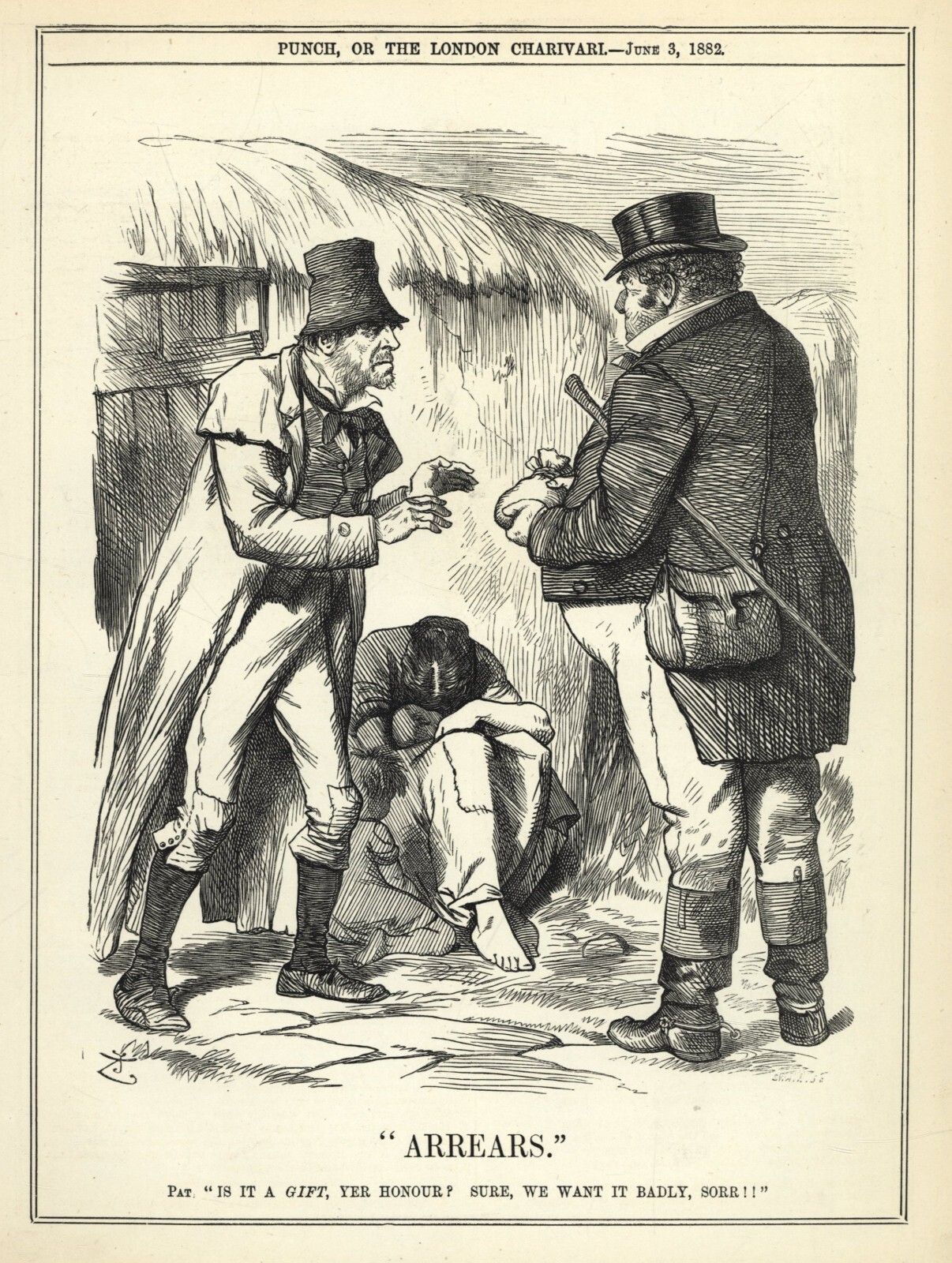 Rare BRITISH Political Cartoon - POVERTY Arrears of Rent (Ireland) Bill ...