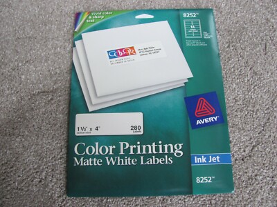 Avery 8252 Vivid Color Printing Matte White Labels, 1-1/3 " x 4 " (280 ...