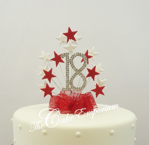 CAKE TOPPER RED STAR BURST SPRAY DIAMANTE BIRTHDAY & ANNIVERSARY ...