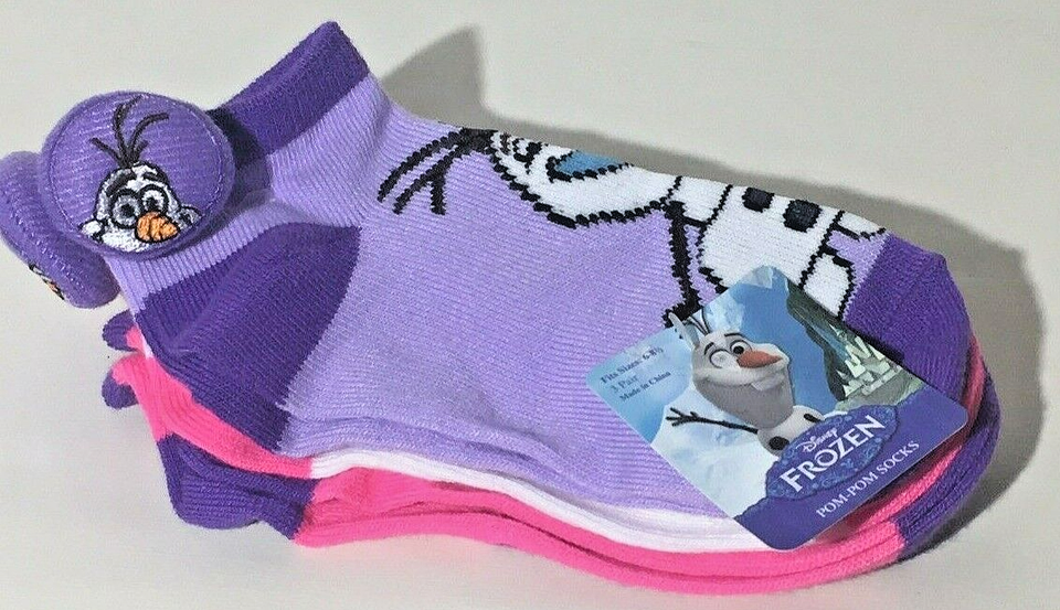 Disney Frozen Girls No Show Socks SZ 6-8 3-Pk Elsa Anna Olaf Purple ...