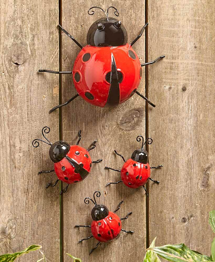 Set of 4 Metal Bugs Bumble Bees Ladybugs Wall Ground Fence Garden ...