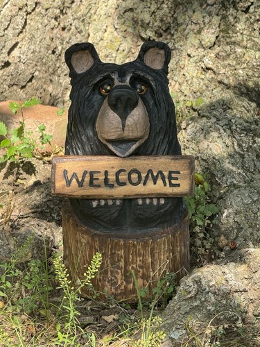 Chainsaw Carved Welcome Bear In A Log | eBay
