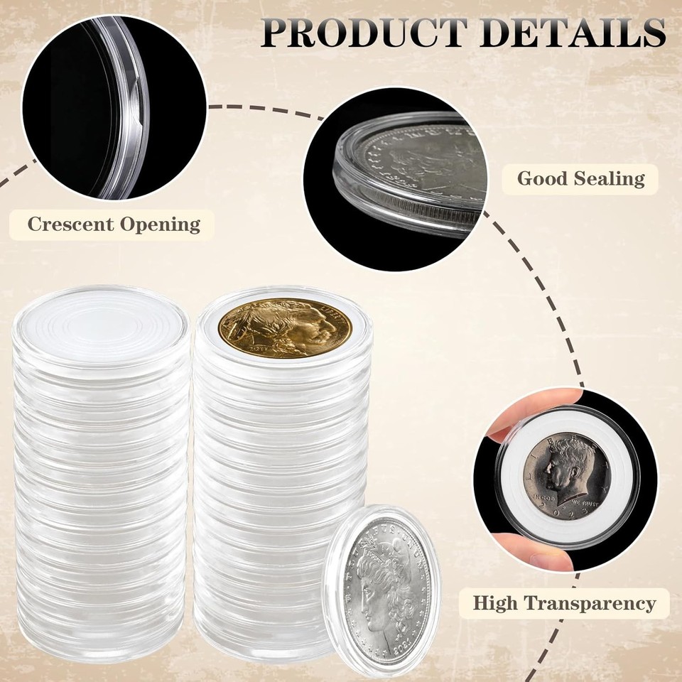 63PCS Silver Dollar Coin Holder, Clear Coin Capsules, Coin Holders for ...