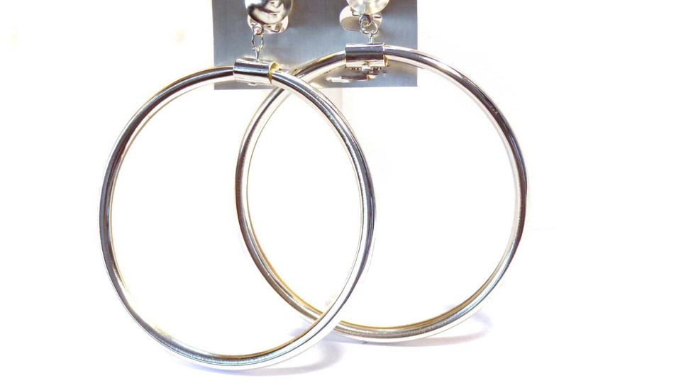 CLIP-ON EARRINGS HOOP EARRINGS THICK HOOPS GOLD OR SILVER TONE 3 INCH ...