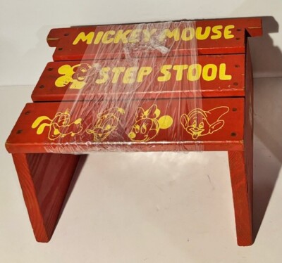 Vintage Mickey Mouse Red Wooden Step Stool | eBay