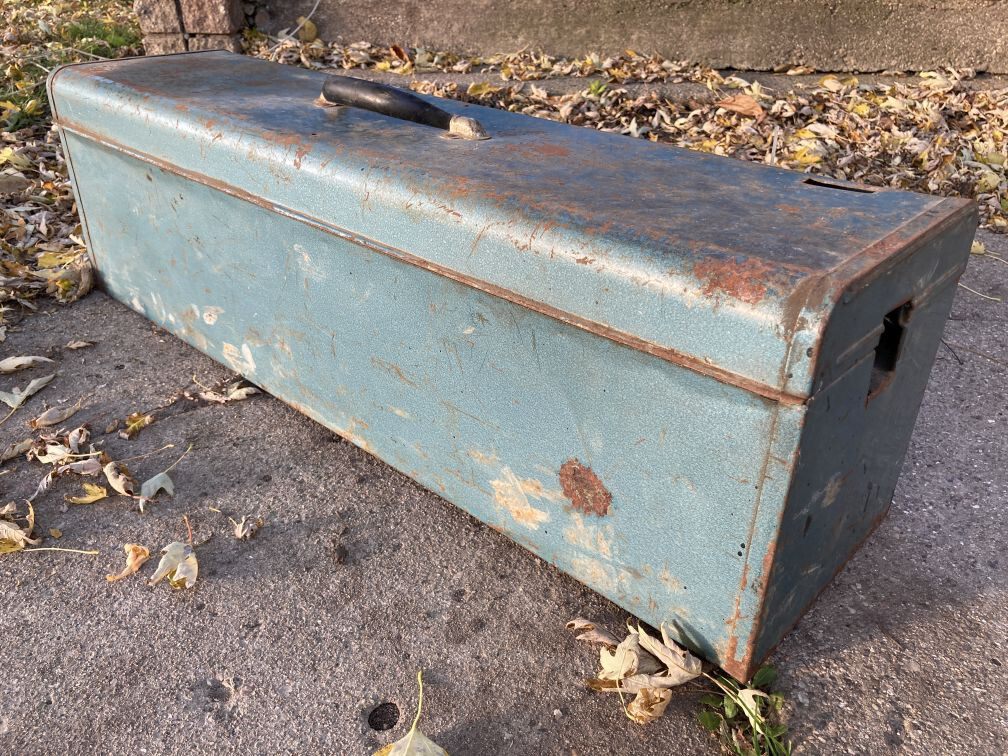 Vintage Metal Tool Box Rusty Distressed 32-in Sears Blue Steel Storage ...