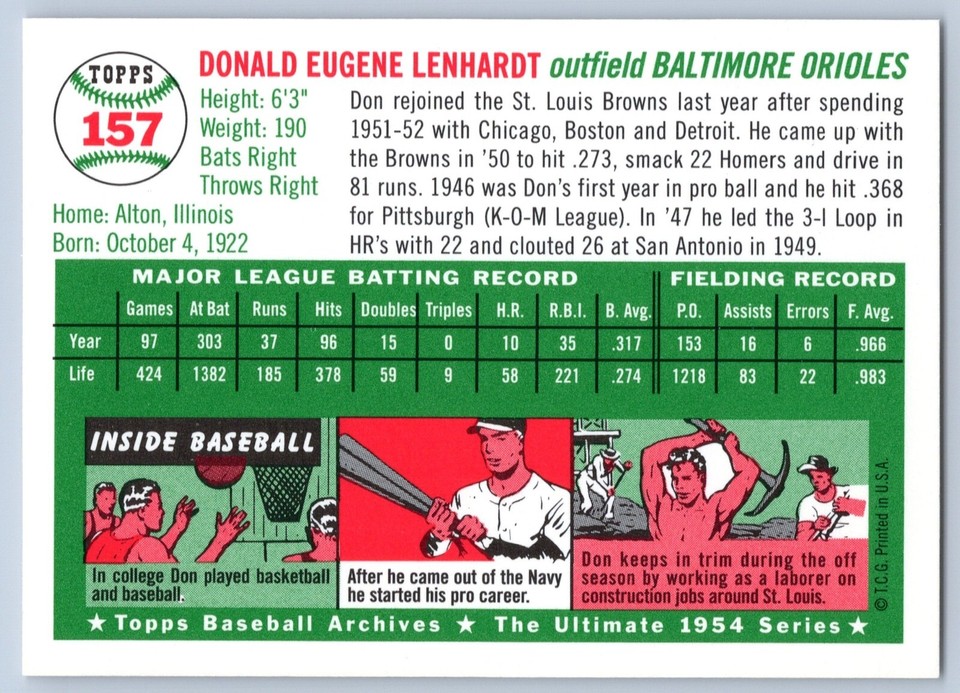 DON LENHARDT 1994 TOPPS ARCHIVES '54 GOLD NO 157 84156 | eBay