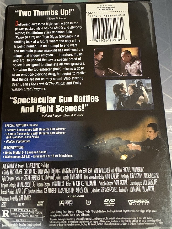 Equilibrium 2002 DVD | eBay