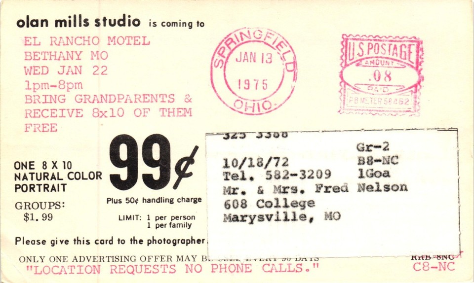 Olan Mills Color Portraits Advertising Bethany MO Postcard Posted 1975 ...