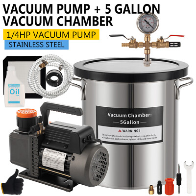 5 Gallon Vacuum Chamber w/3,5CFM Deep Vane Pump Purge Degas Epoxy ...