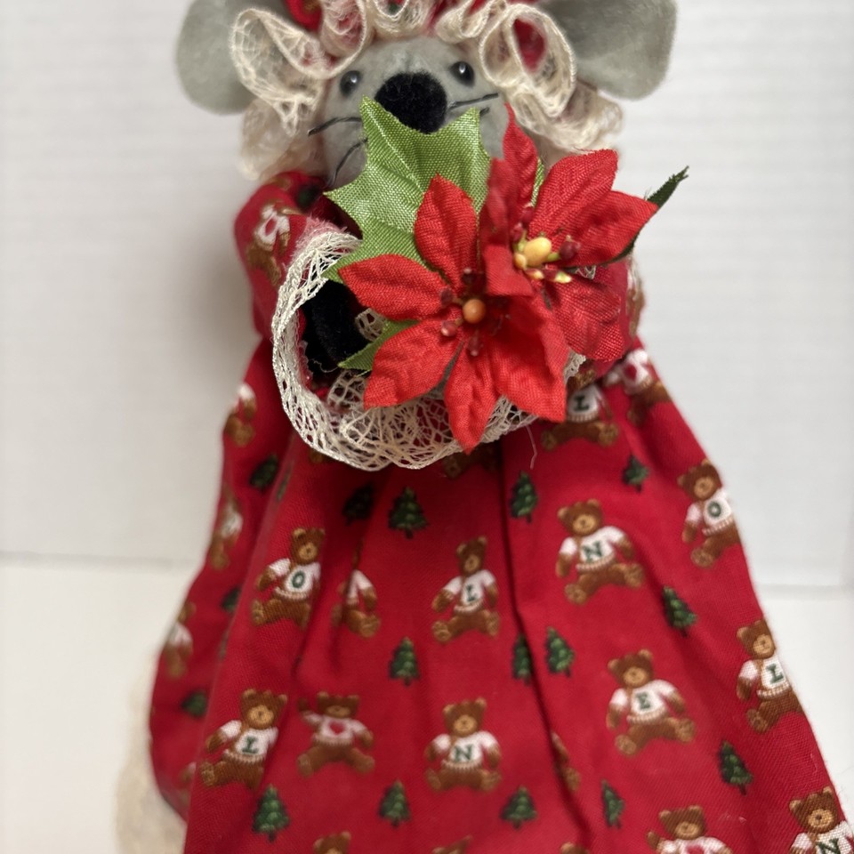 Vintage Handmade Felt Cloth Christmas Mouse Red Dress Holiday RENUZIT ...