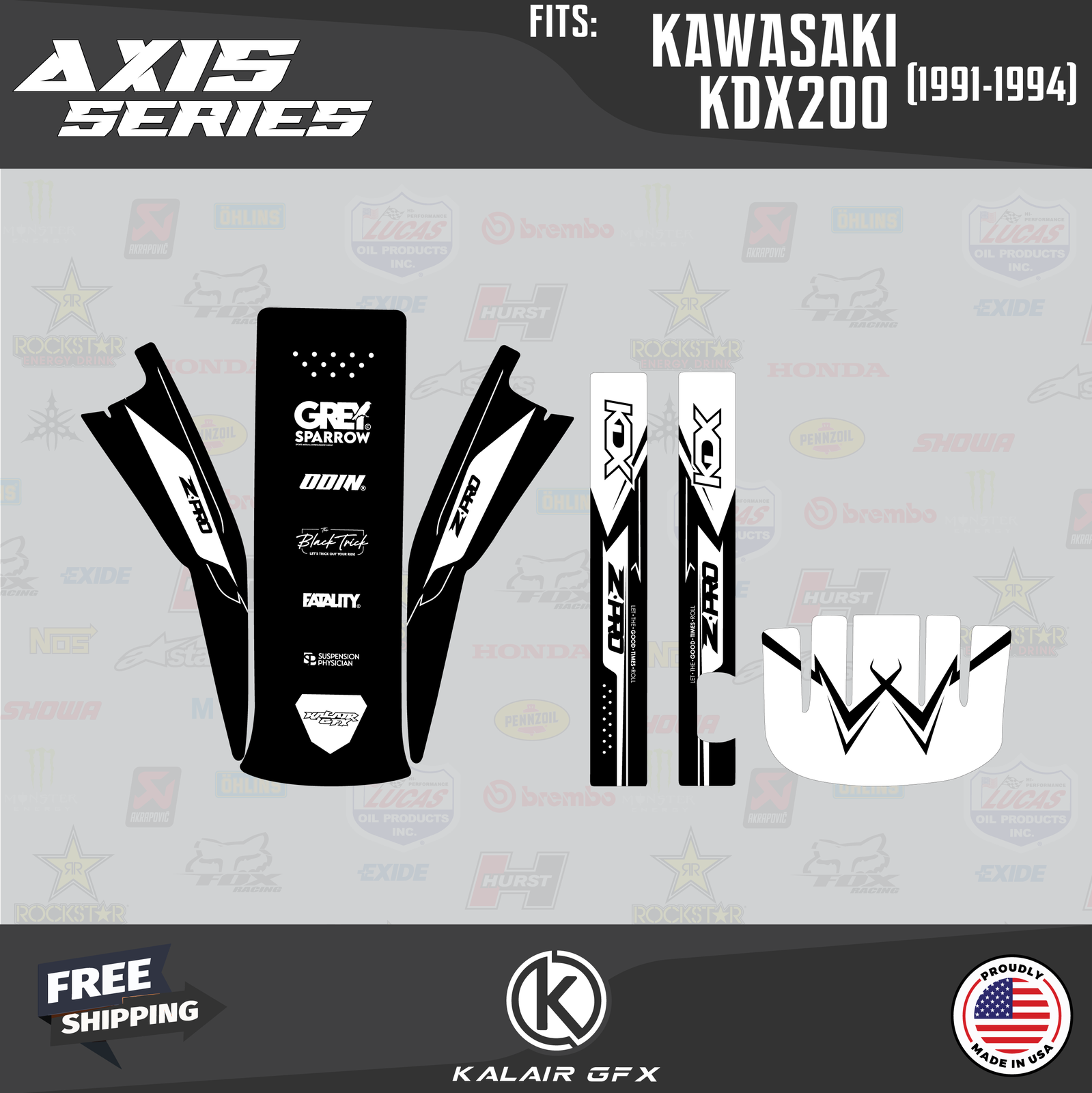 Graphics Kit for KAWASAKI KDX 200 (1991-1994) Axis - WHITE | eBay
