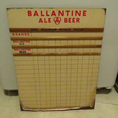 VINTAGE BALLANTINE ALE BEER - DEALER PRICING STORE SIGN OAK 18" x 23 ...