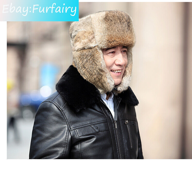 Real Rabbit Full Fur Russian Ushanka Hat Real Fur Hat Chapka Granpa Dad ...