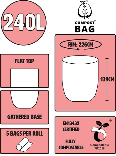 240L x20 Compostable Wheelie Bin Sacks - Compost Bag Bin Liners - 240 ...