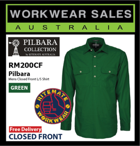 PILBARA Ritemate Men's Closed Front, L/S Pilbara Work Shirt RM200CF ...
