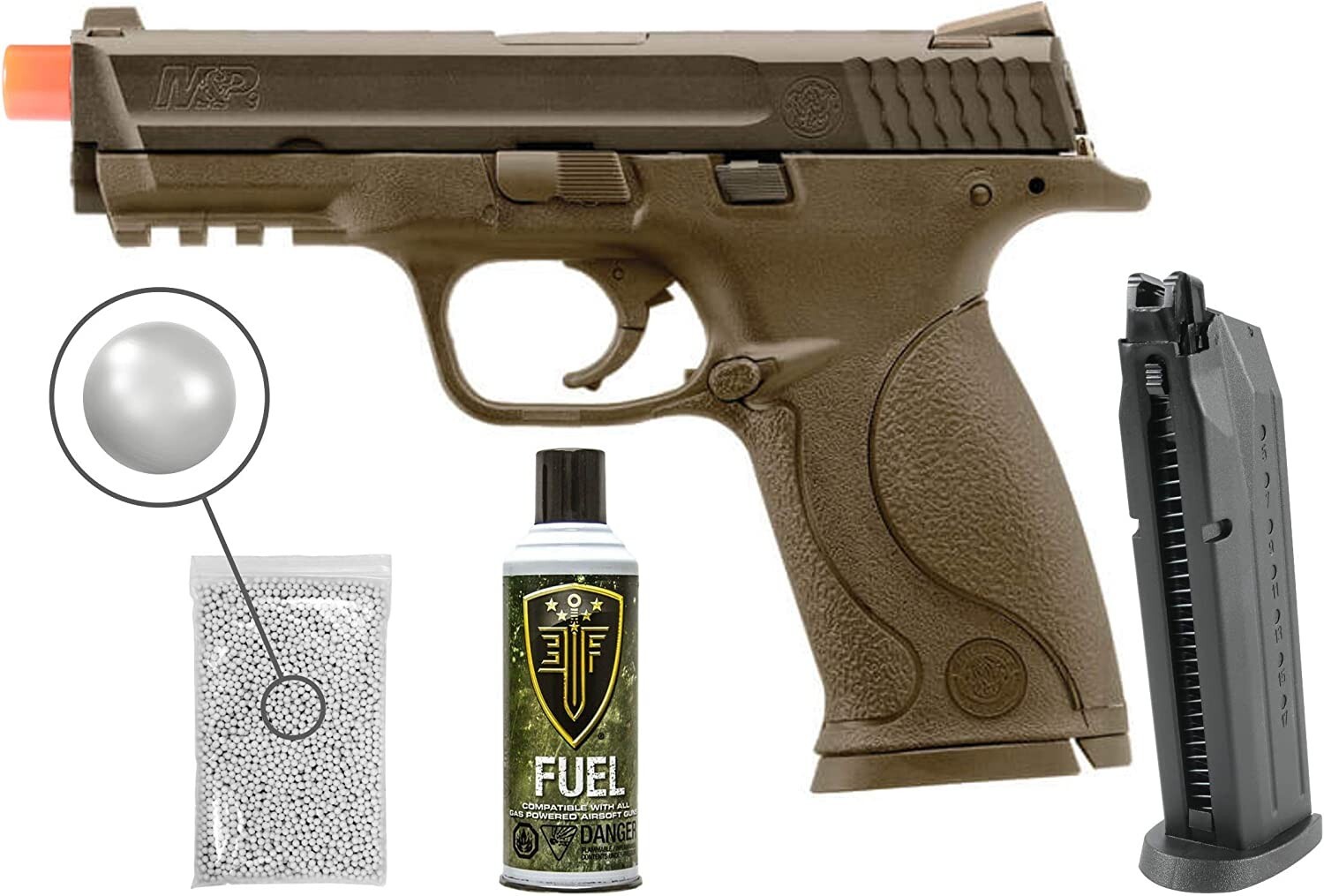 Umarex S&W M&P9 GBB TAN Blowback Airsoft Pistol with Green Gas and Mag ...