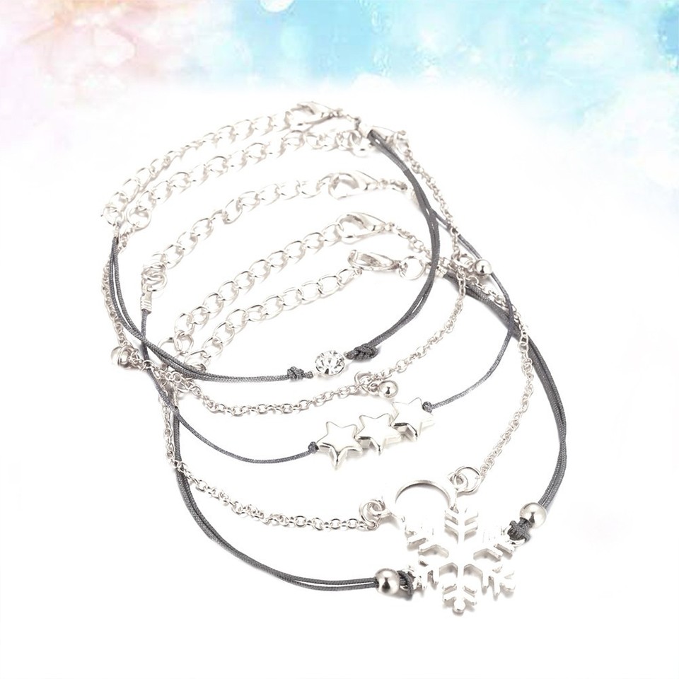 5PCS Star Snowflake Charm Bracelet Moon Chain Bangle Bracelet Set for ...
