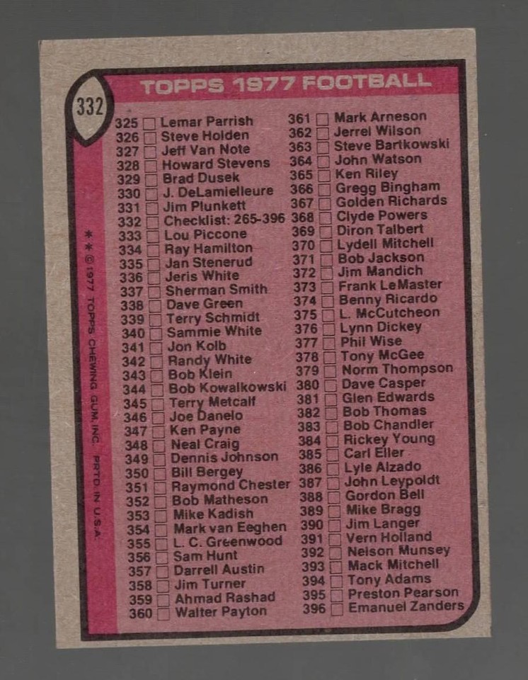1977 Topps Checklist: 265-396 #332 Excellent | eBay