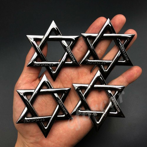 4x Gun Metal Star of David Jewish Hexagram Car Emblem Badge Motorcycle ...