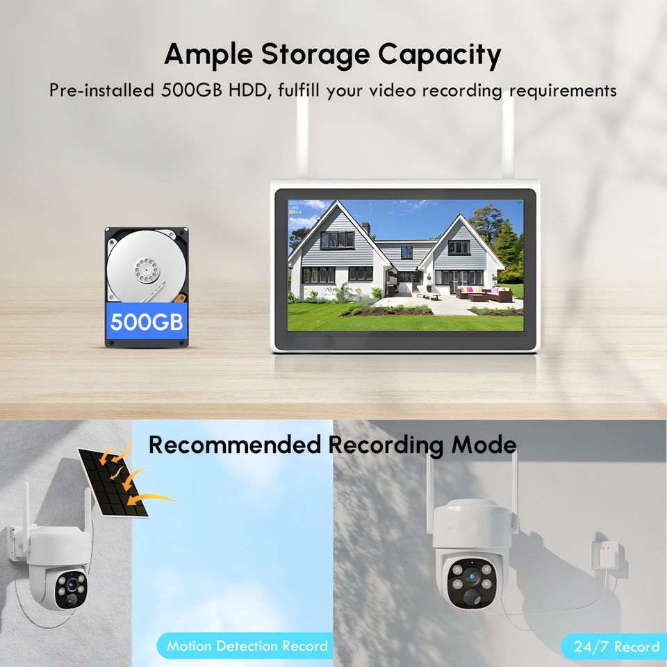 Solar Security Camera System Wireless Outdoor with 10" Monitor,2PCS 4MP ...