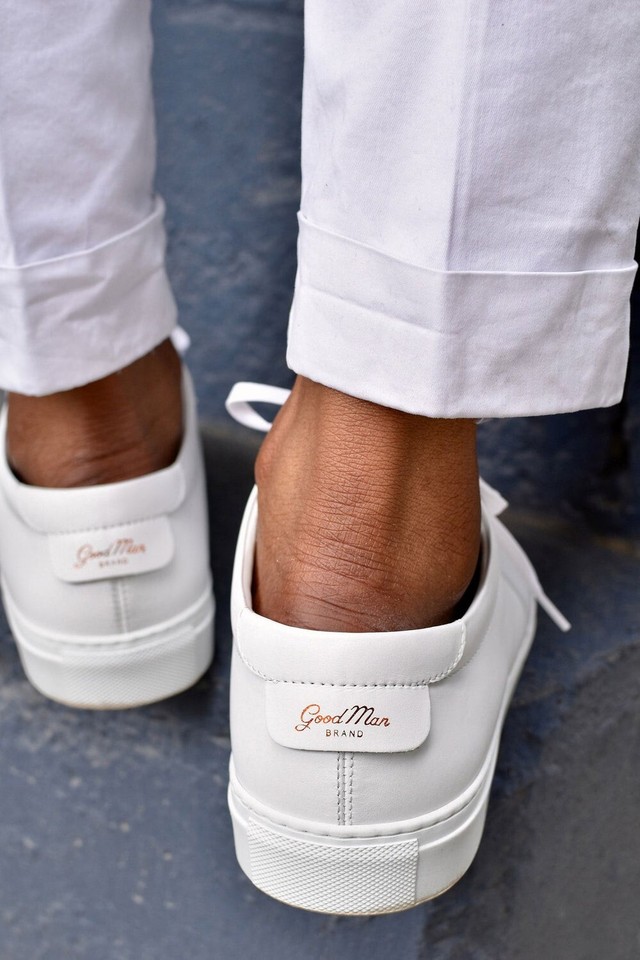 Good Man Brand Edge White Lo Top Sneaker Mono Nappa Leather Lace Men's ...