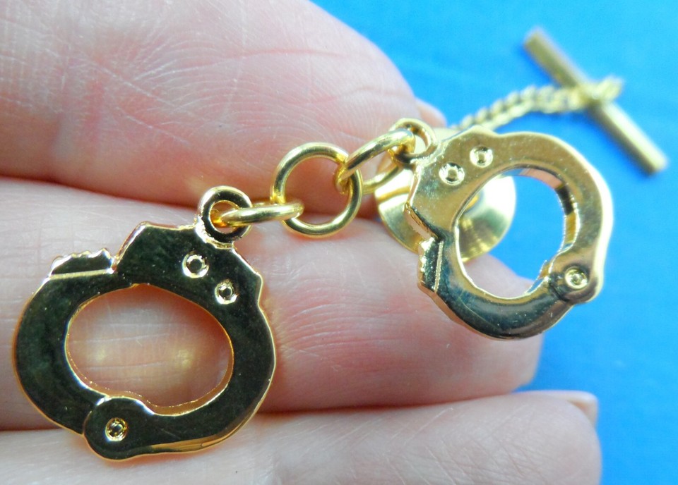 Police Tie Tac or Lapel Pin, Handcuffs Goldtone Quality Sheriff Law ...
