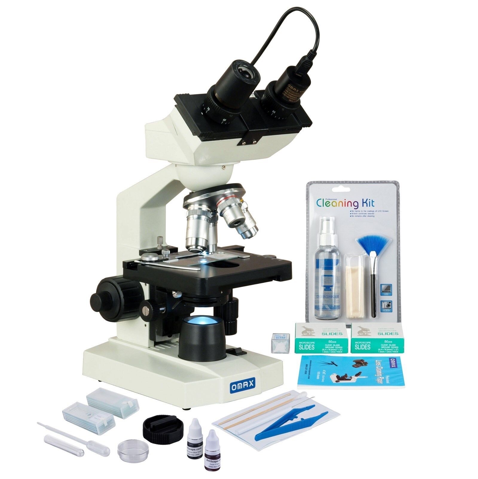 OMAX 2500X 5MP Digital LED Microscope+Slide Preparation Kit+Slides ...