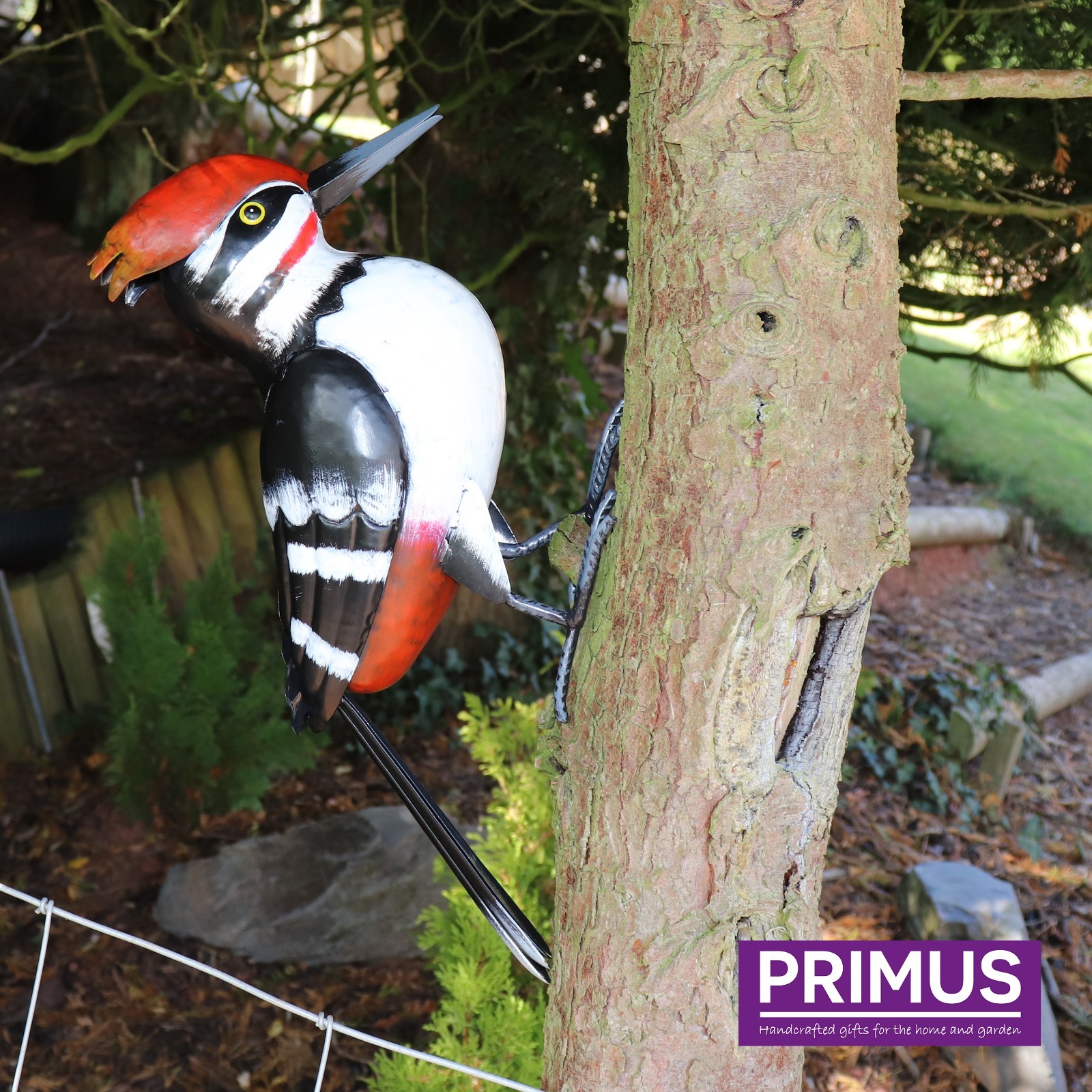 Primus Hand Finished Metal Woodpecker Tree Fixed Garden Bird Ornament ...